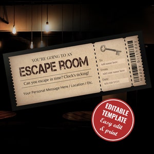 Editable Escape Room Last Minute Printable Gift Voucher for Instant ...