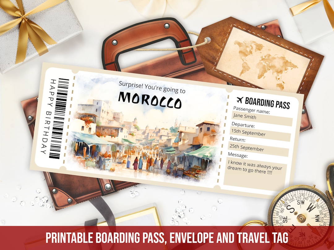 Editable Morocco Boarding Pass Template, Personalized Gift Printable ...
