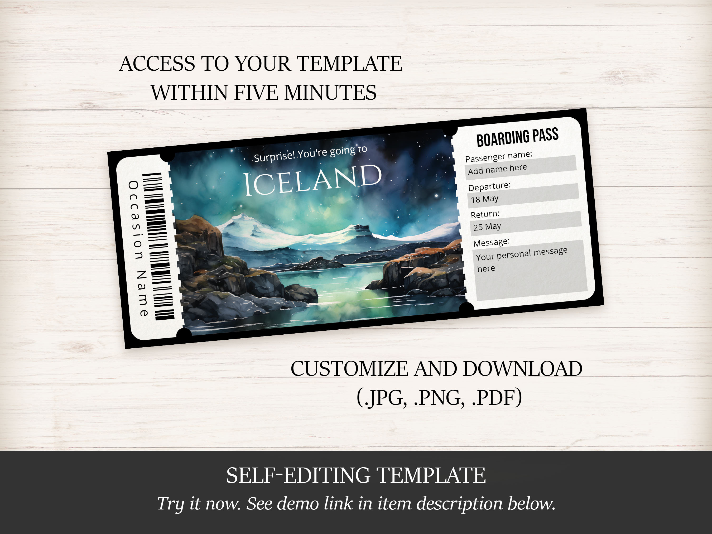 Editable Iceland Boarding Pass Template Surprise Printable - Etsy UK