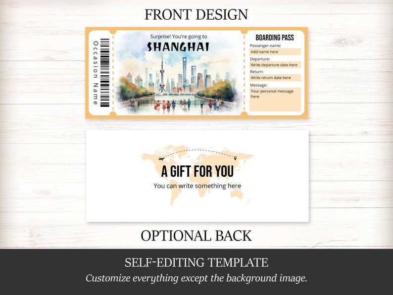 Editable Shanghai Boarding Pass Template, Printable Personalized ...
