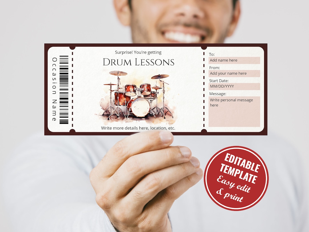 Editable Drum Lessons Gift Certificate Template for Drum Lovers ...