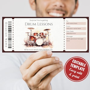 Editable Drum Lessons Gift Certificate Template for Drum Lovers ...
