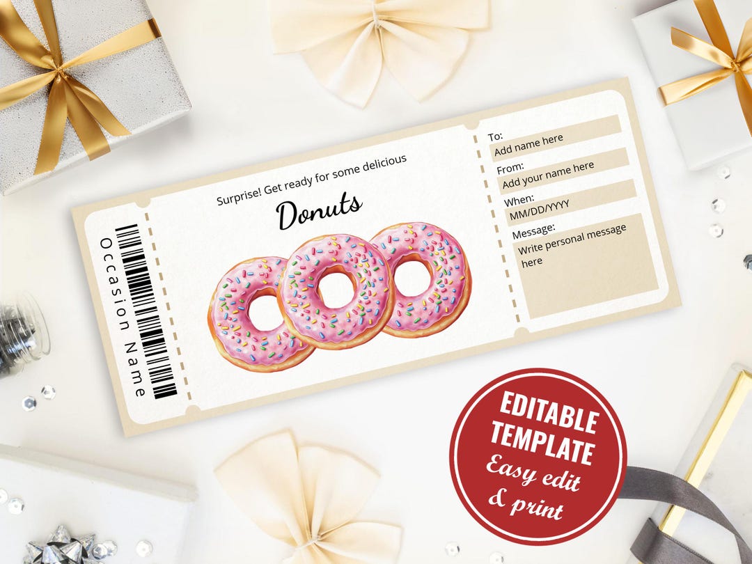 Editable Donut Gift Certificate Template, Printable Donut Voucher for ...