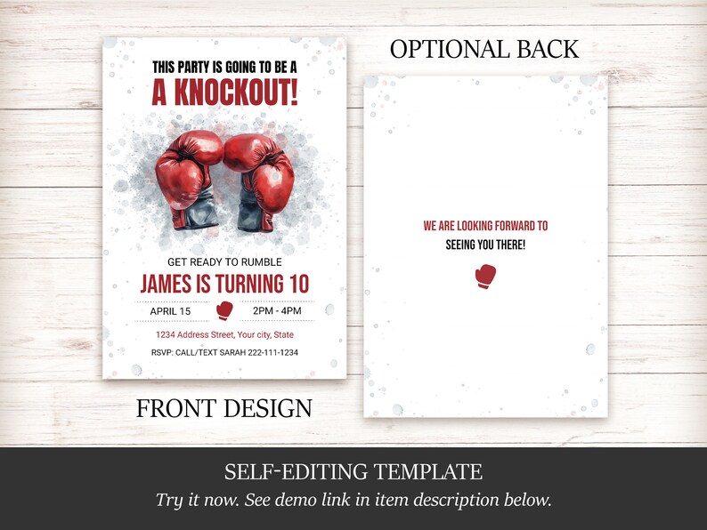 Editable Boxing Birthday Invitation Template, Watercolor Boxing Party ...