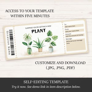 Editable Plant Gift Certificate Template for Plant Lover, Printable ...