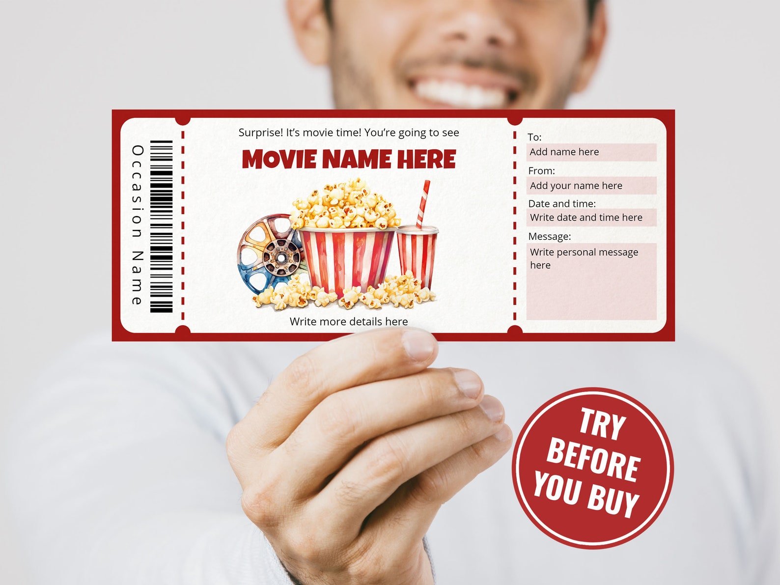 Surprise Movie Night Ticket Template, Customizable and Printable Cinema ...