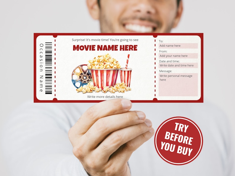 Surprise Movie Night Ticket Template, Customizable and Printable Cinema ...
