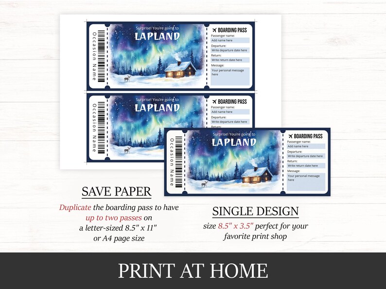 Editable Lapland Boarding Pass Template, Surprise Watercolor Lapland ...