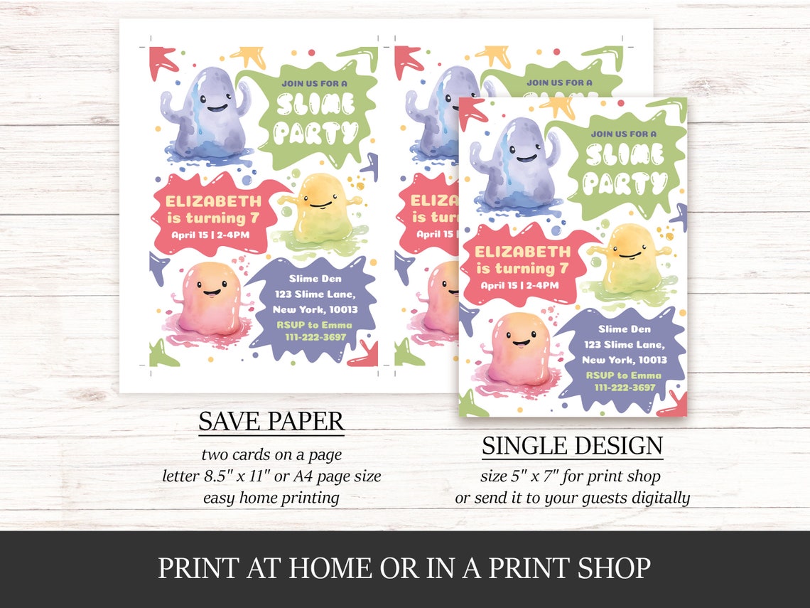 Editable Slime Party Invitation Template, Slime Birthday Invitation ...