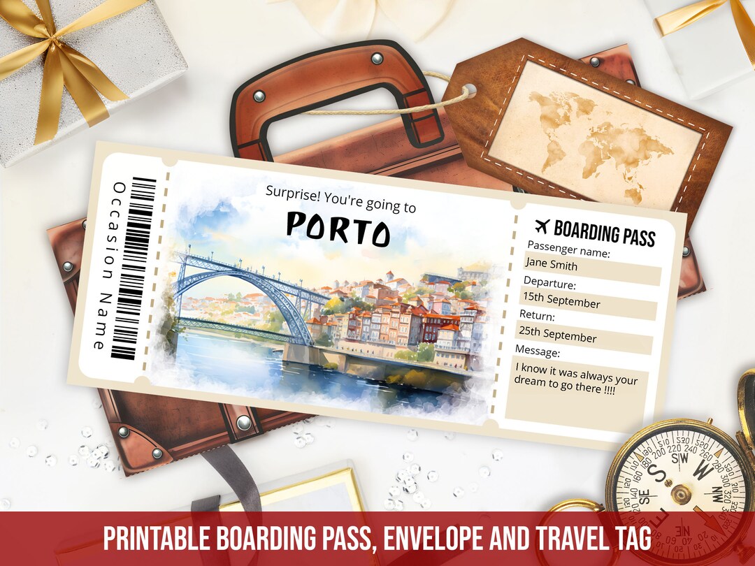 Editable Porto Boarding Pass Template, Personalized Gift Printable ...