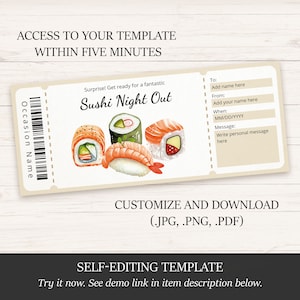 Editable Sushi Night Out Gift Certificate Template for Sushi Lover ...