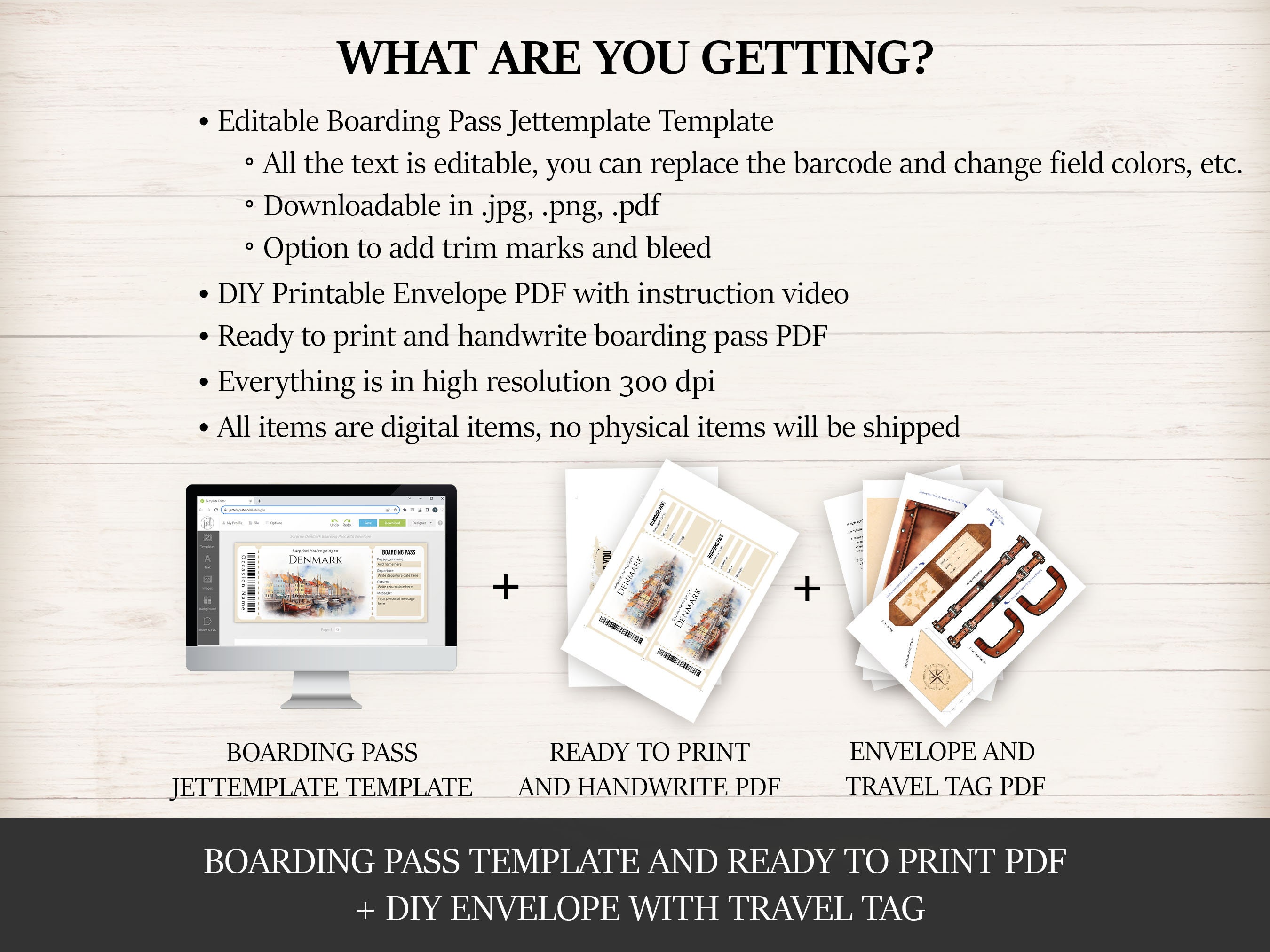 Editable Denmark Boarding Pass Template, Personalized Gift Printable ...