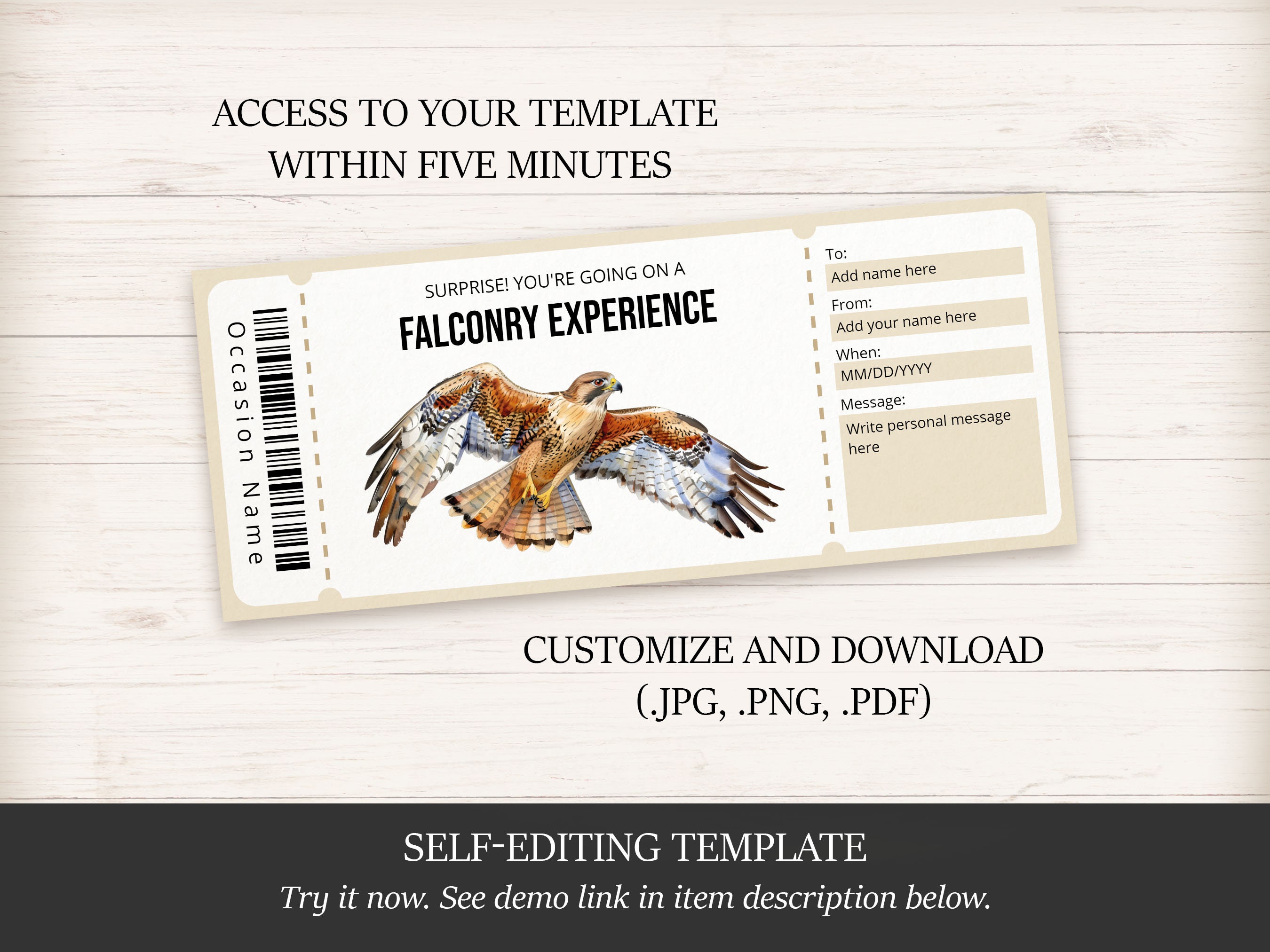 Editable Falconry Experience Ticket Gift Certificate Template ...
