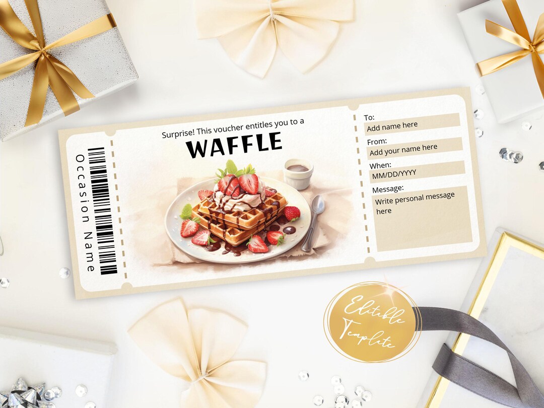 Editable Waffle Voucher Template, Printable Waffle Gift Certificate for ...
