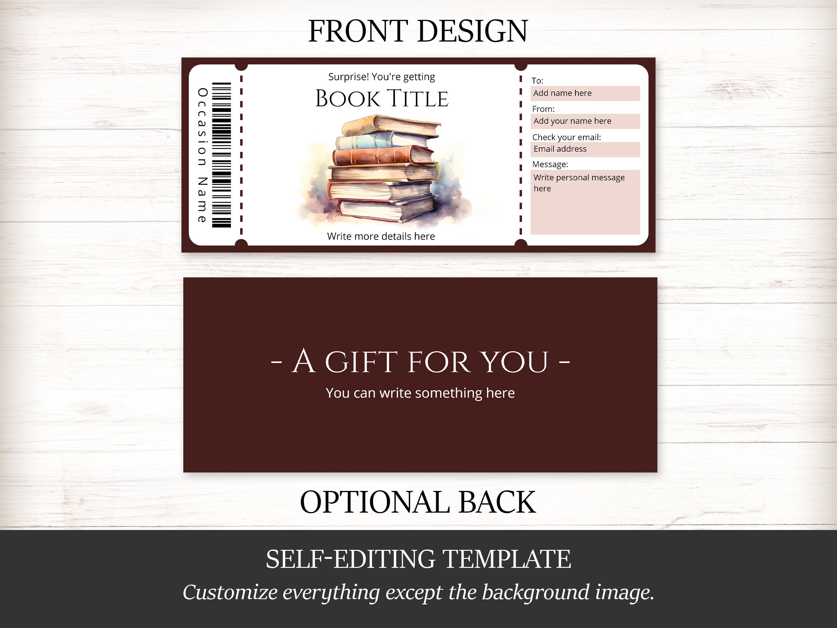 Editable E-book Gift Certificate Template, Watercolor Surprise Ebook ...