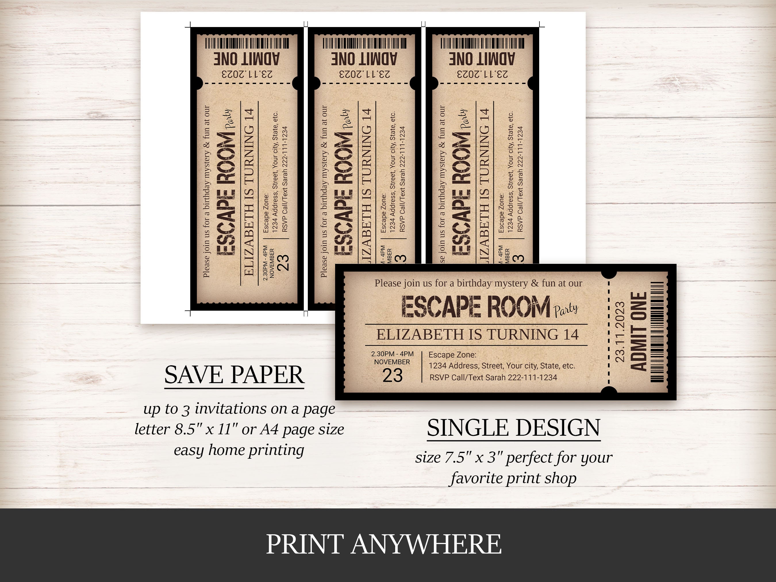 Escape Room Birthday Invitation Ticket, Editable Escape Room Invitation ...