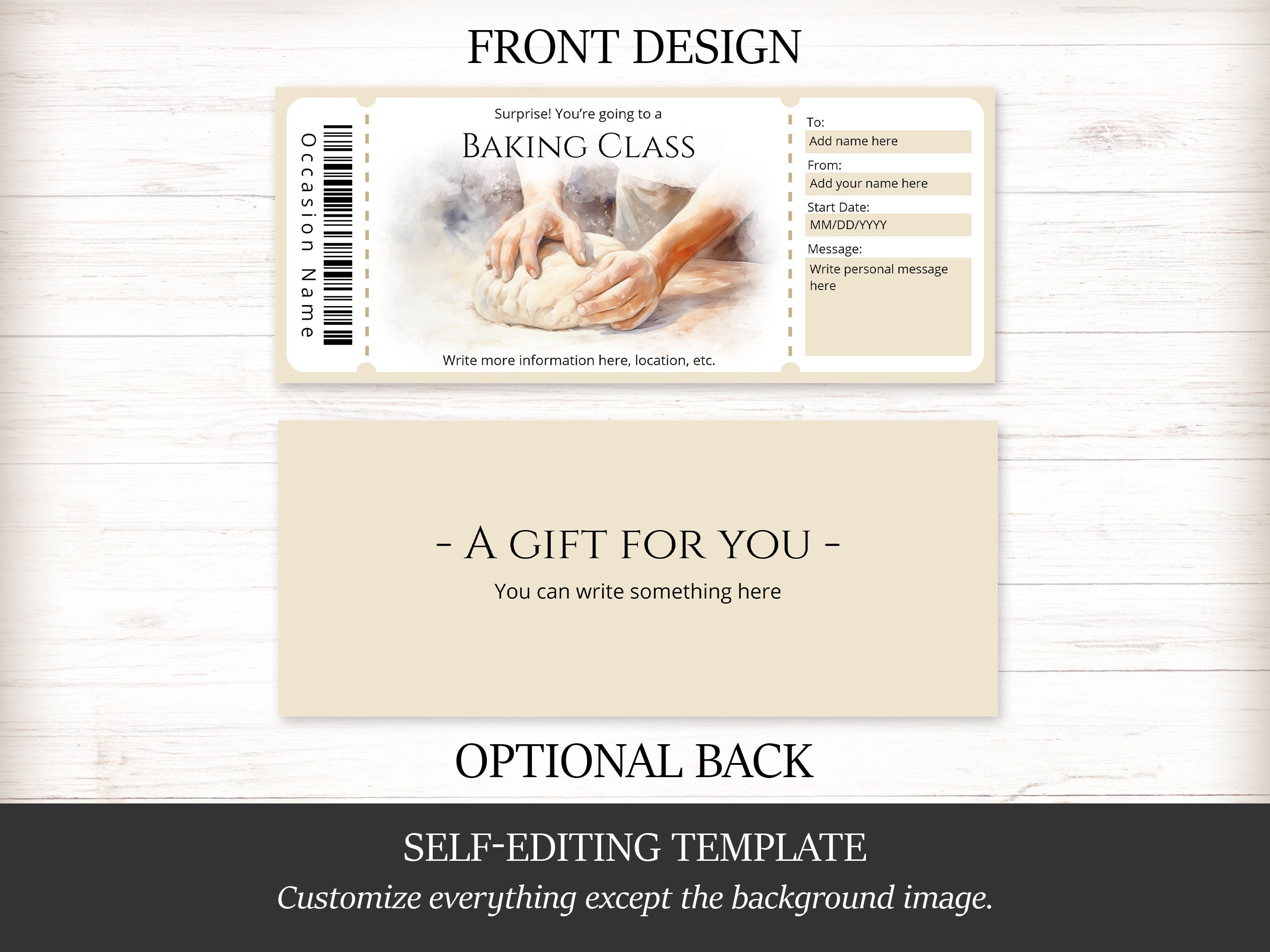 Editable Baking Class Gift Certificate Template, Watercolor Surprise ...