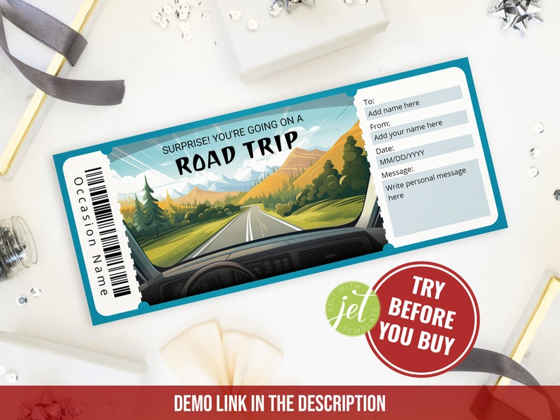Editable Roadtrip Gift Certificate Template, Printable Road Trip Reveal ...
