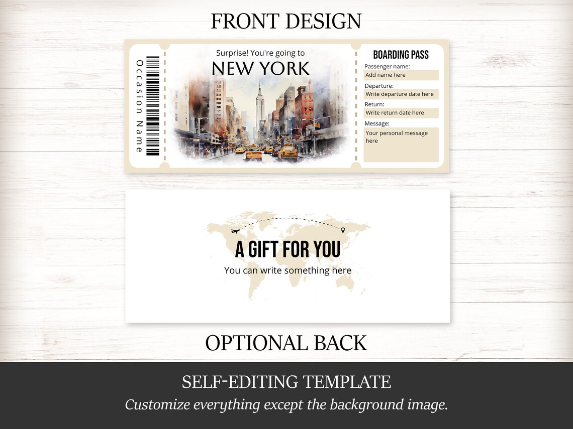 Editable New York Boarding Pass Template, Personalized Printable ...