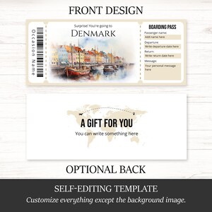 Editable Denmark Boarding Pass Template, Personalized Gift Printable ...