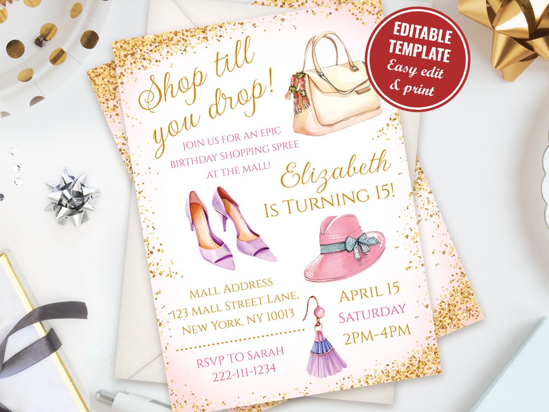 Customizable Shopping Spree Birthday Invitation Template for Girl, Shop Spree Invitation Store ...