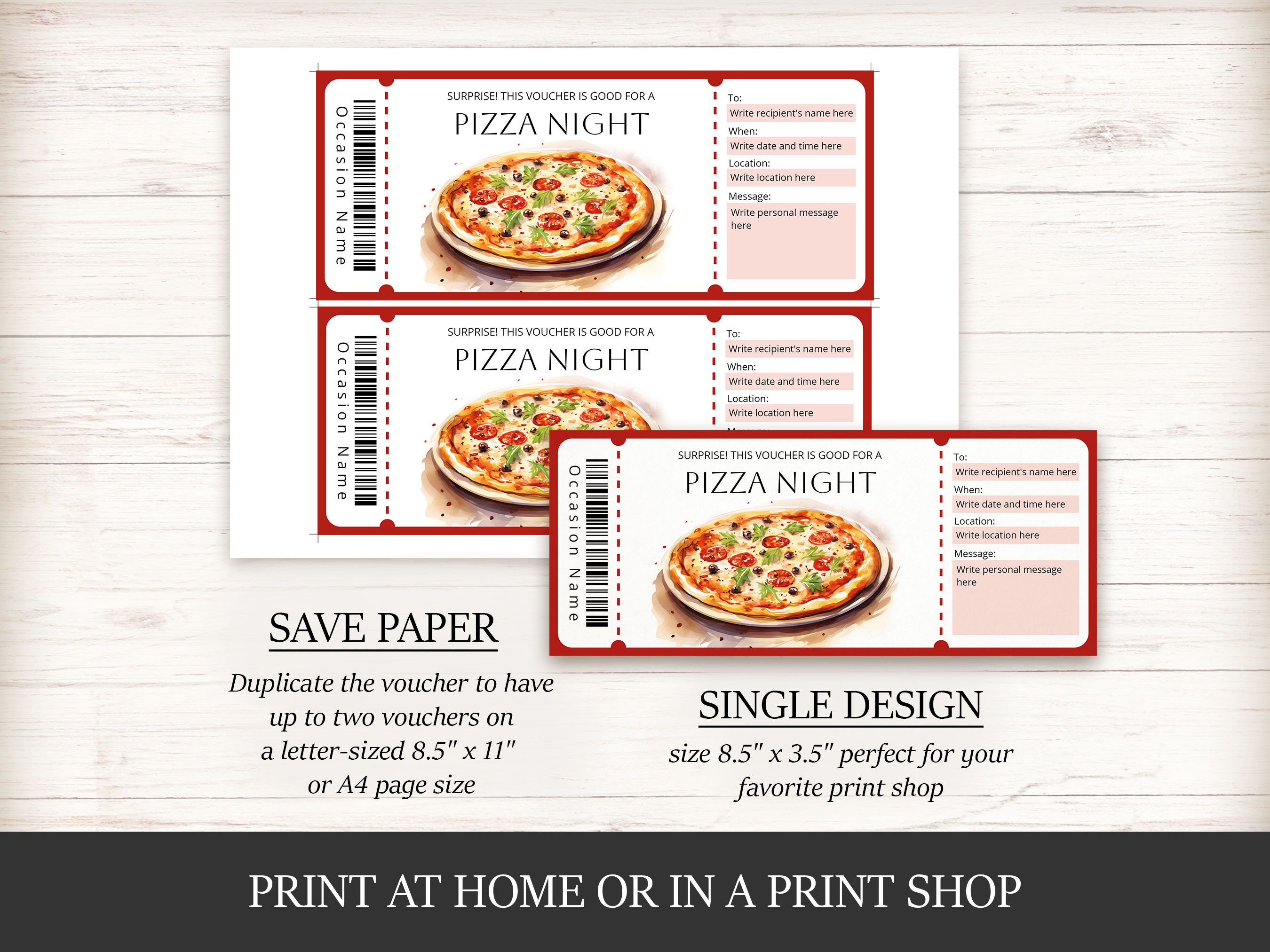 Editable Pizza Gift Certificate Template, Printable Pizza Night Gift ...