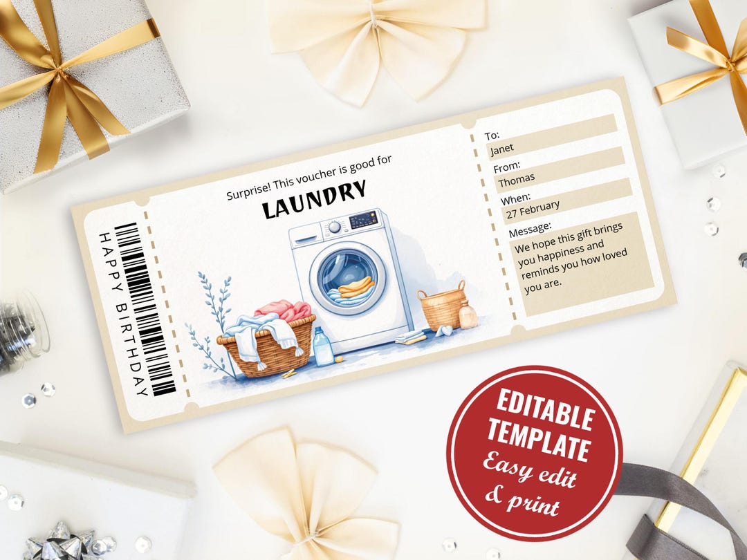 Editable Laundry Gift Certificate Template, Printable Surprise Reveal ...