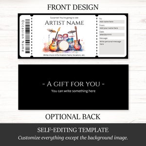Editable Concert Ticket Template, Printable Custom Concert Ticket Gift ...