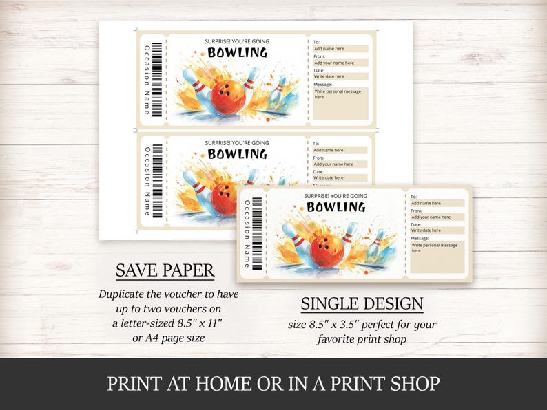 Editable Bowling Gift Certificate Template for Bowling Lover, Printable ...