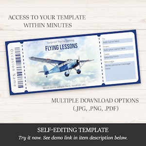 Editable Watercolor Flying Lessons Gift Voucher Template, Surprise ...