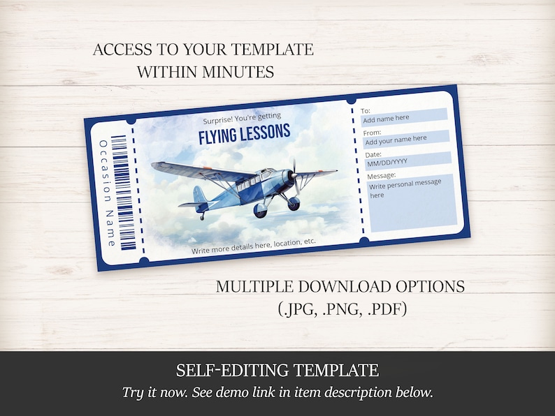 Editable Watercolor Flying Lessons Gift Voucher Template, Surprise ...