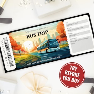 Editable Bus Ticket Template, Coach Ticket Surprise Gift Voucher Reveal ...