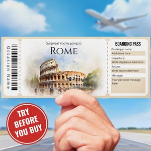 Editable Rome Boarding Pass Template, Surprise Rome Trip Reveal Ticket ...