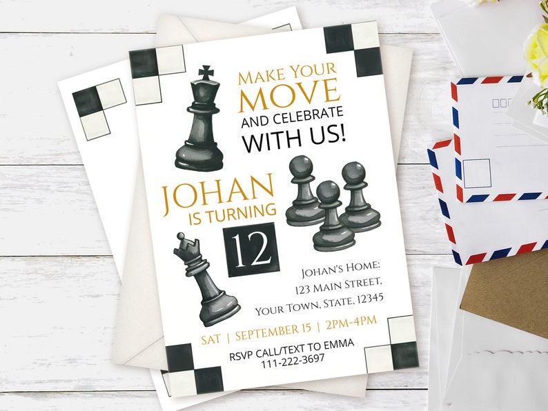 Editable Chess Birthday Invitation Template for Chess Lover, Chess ...