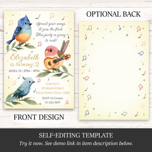 Editable Bird Birthday Invitation Template, Little Bird Party ...