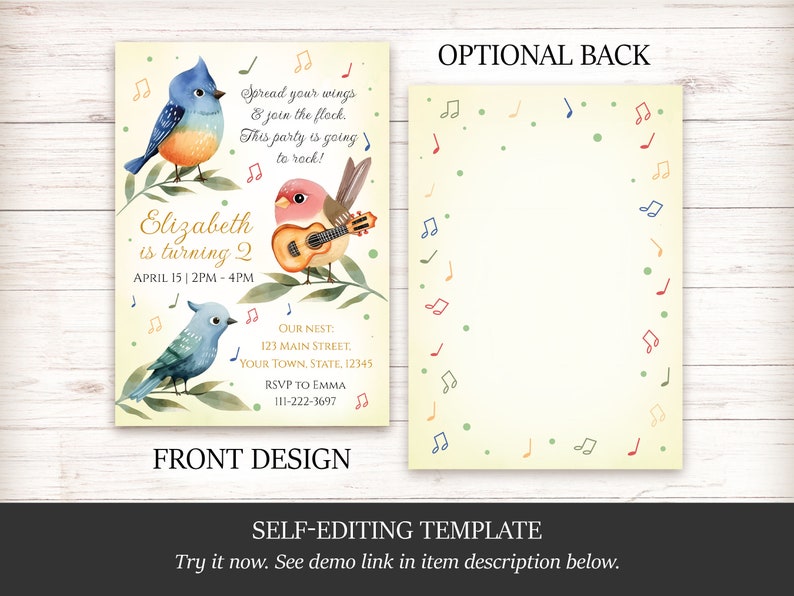 Editable Bird Birthday Invitation Template, Little Bird Party ...