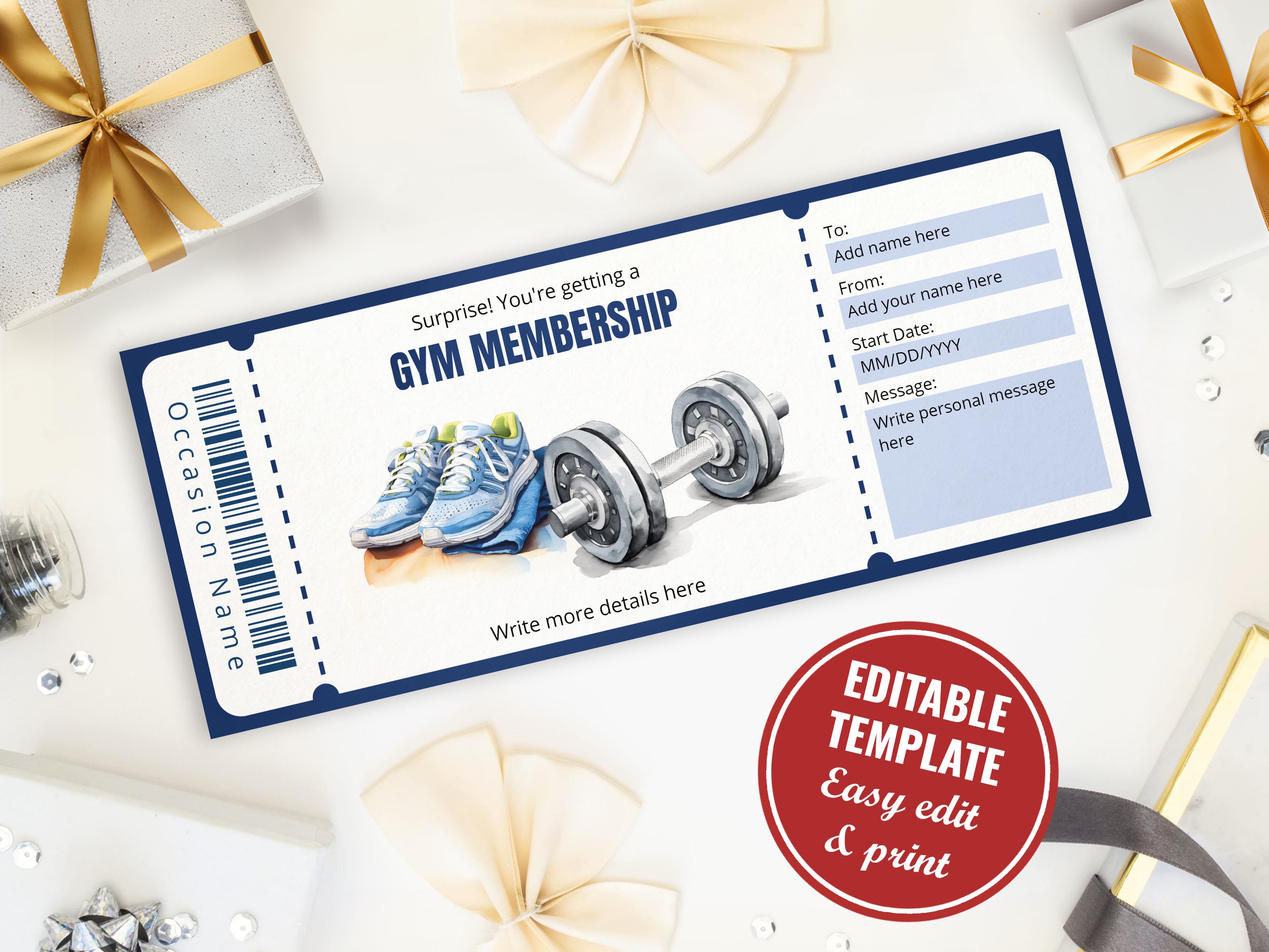 Surprise Gym Membership Voucher Template, Customizable and Printable ...