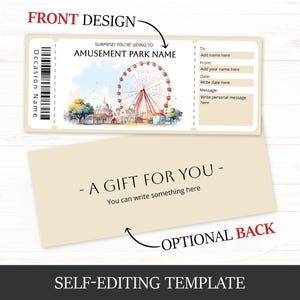 Editable Theme Park Ticket Template, Printable Watercolor Amusement ...