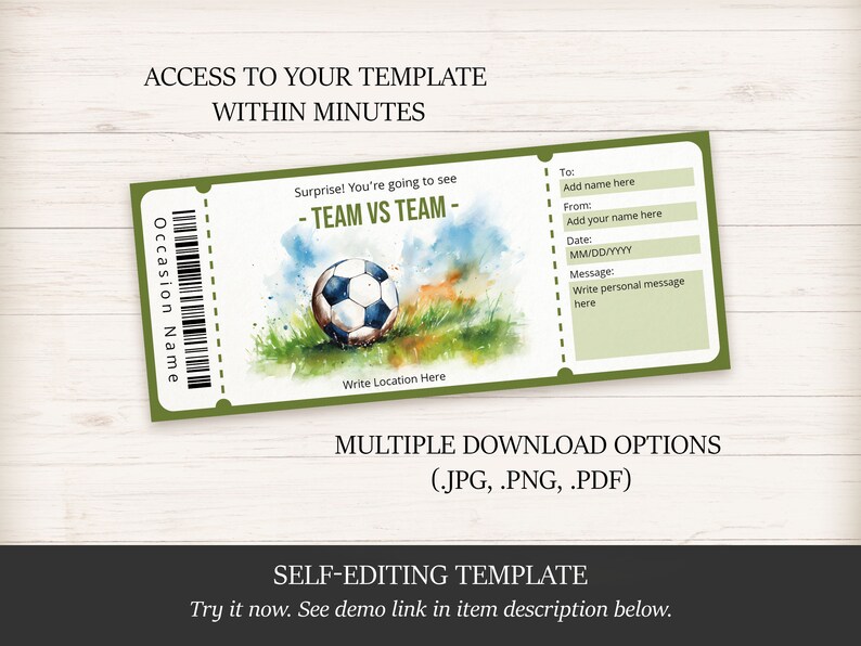 Watercolor Soccer Game Gift Certificate Template Customizable and ...