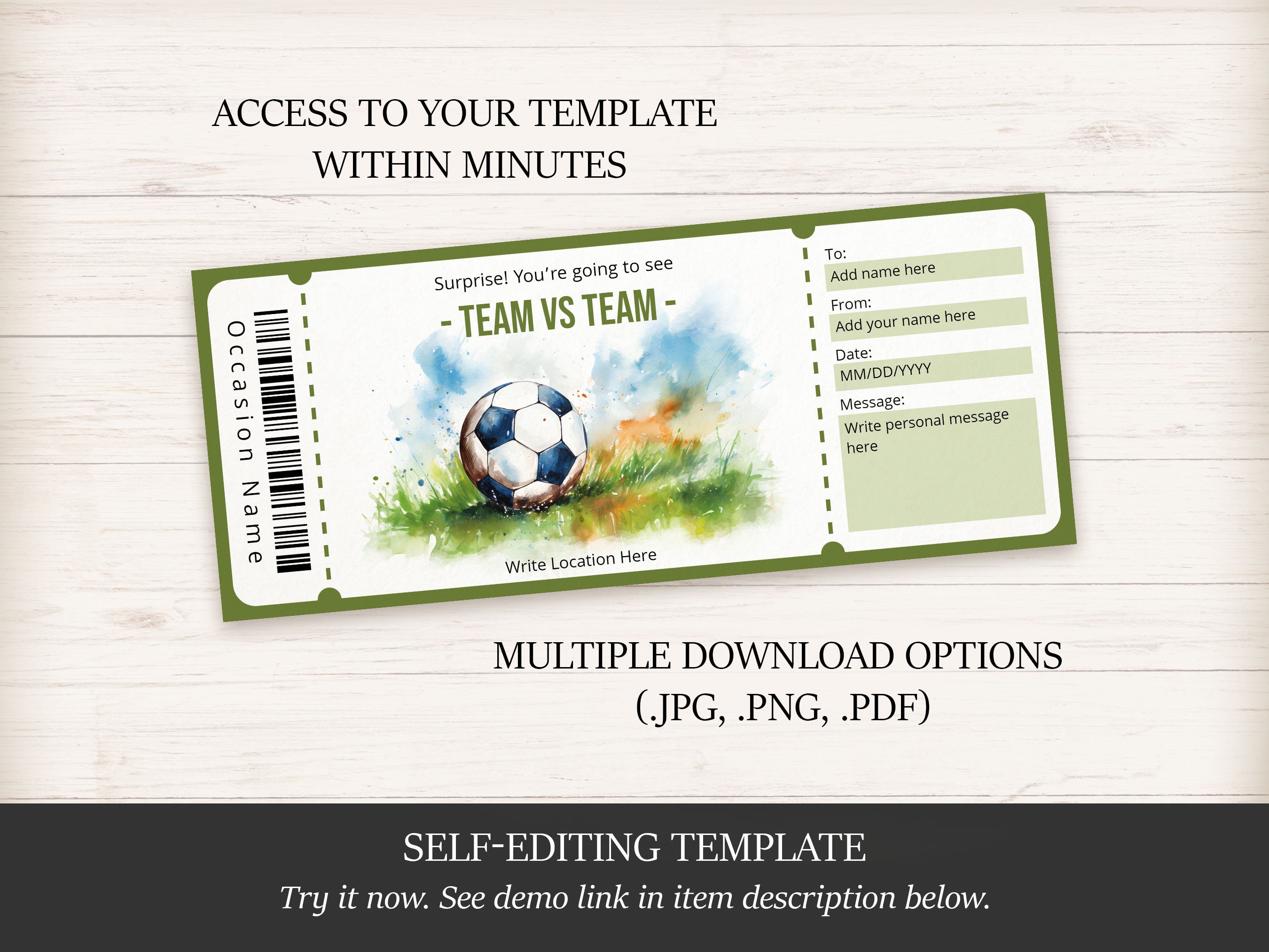 Watercolor Soccer Game Gift Certificate Template Customizable and ...