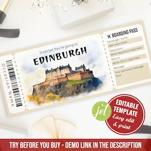 Editable Edinburgh Boarding Pass Template, Personalized Gift Printable ...