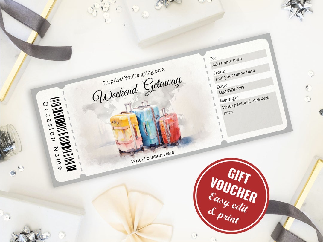 Watercolor Weekend Getaway Voucher Gift Certificate Template ...