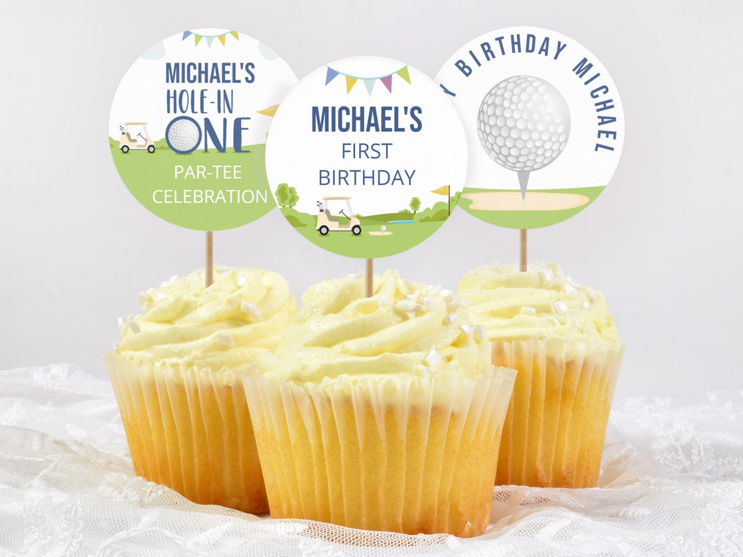 Golf First Birthday Cupcake Toppers for Boys, Hole in One First ...