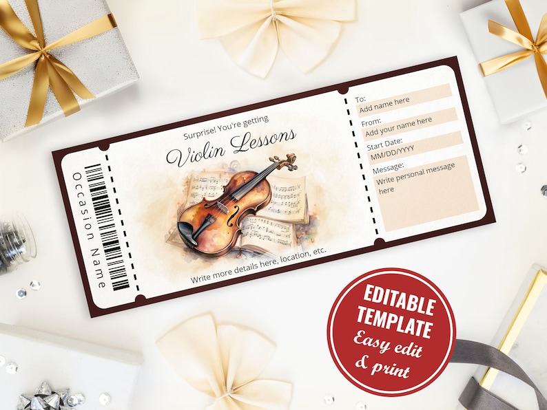 Editable Violin Lessons Gift Certificate Template for Violin - Etsy