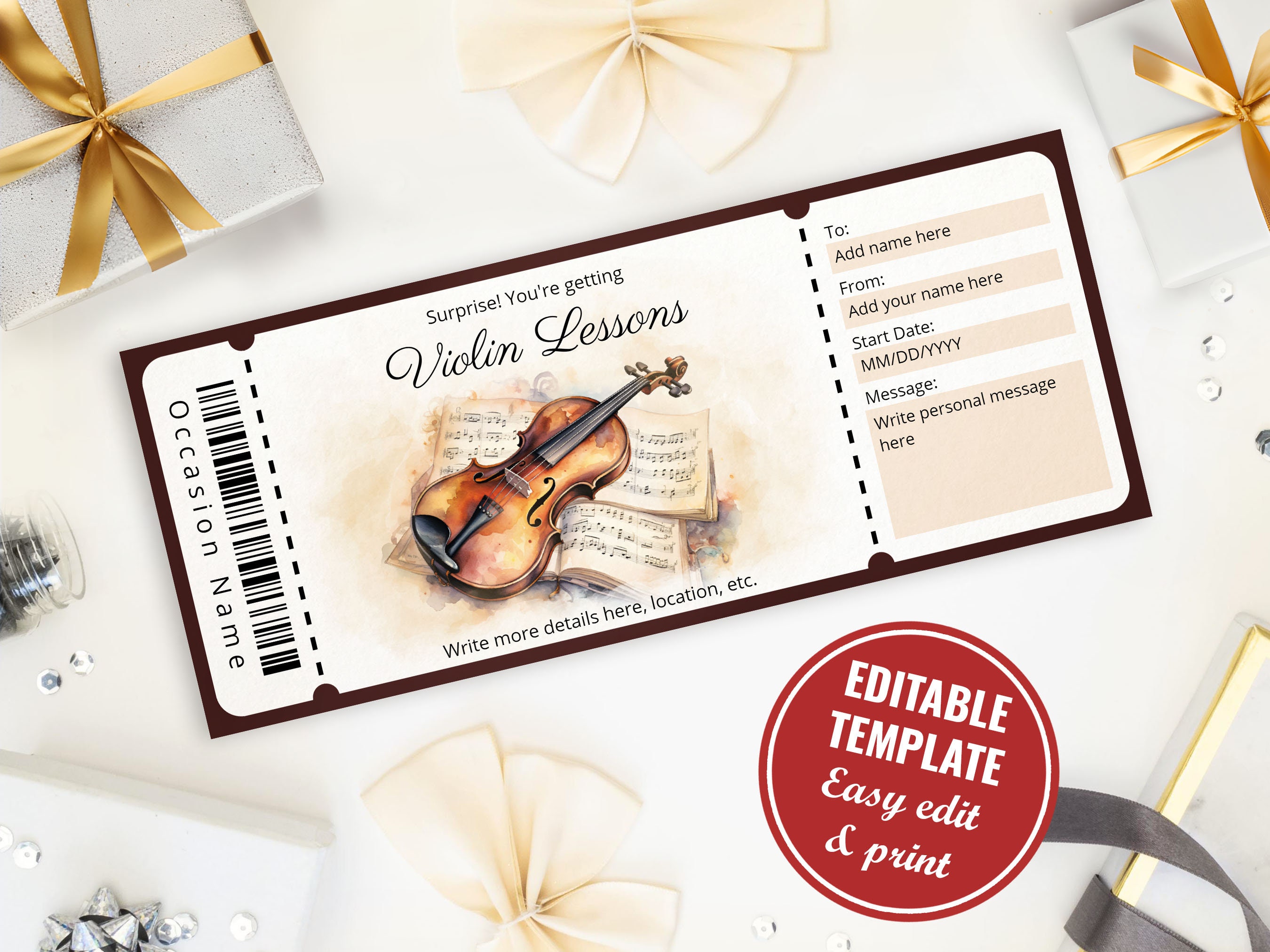 Editable Violin Lessons Gift Certificate Template for Violin - Etsy
