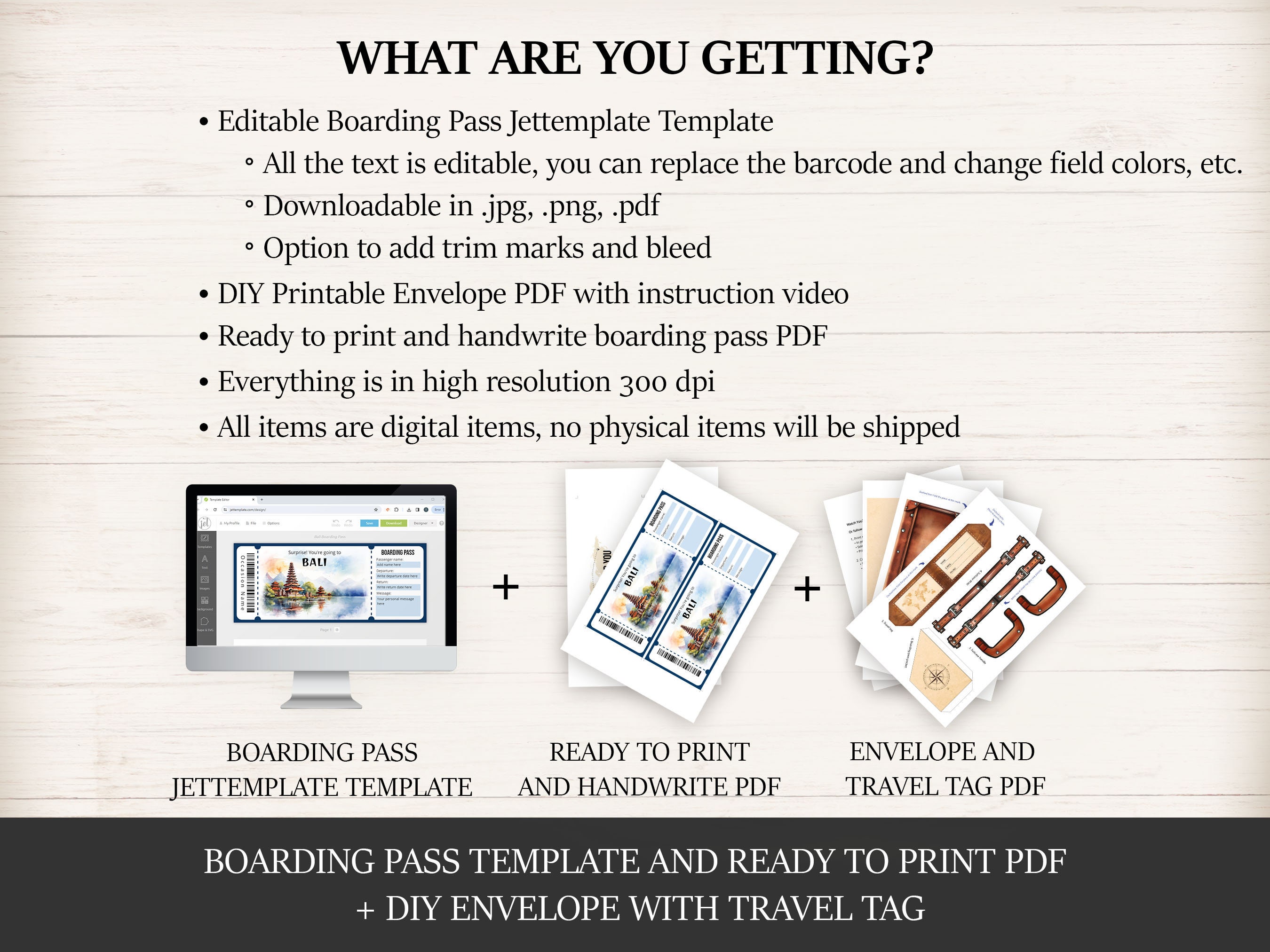 Printable Bali Boarding Pass Template, Personalized Editable Surprise ...