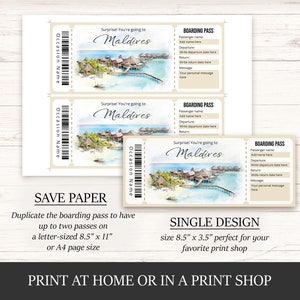 Editable Maldives Boarding Pass Template, Personalized Printable ...