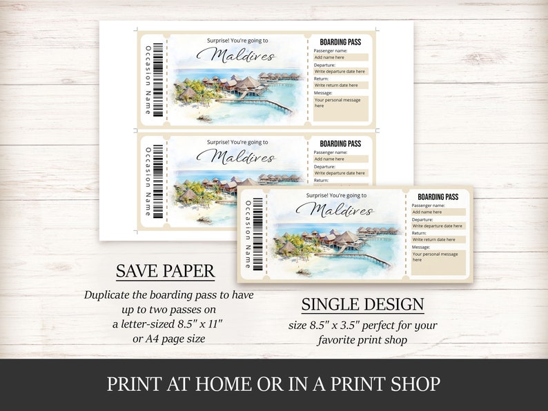 Editable Maldives Boarding Pass Template, Personalized Printable ...