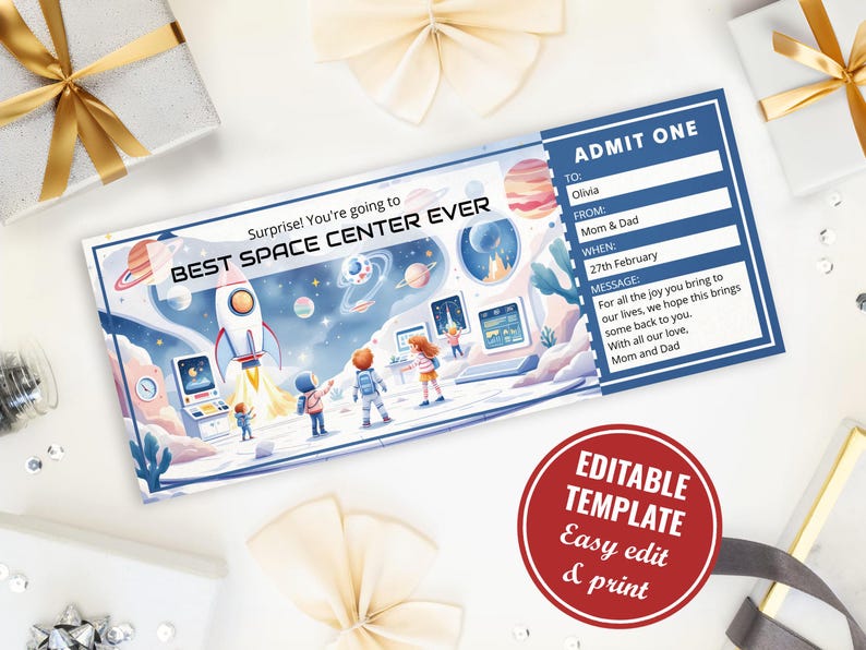 Editable Space Museum Ticket Template, Printable Space Center Gift ...