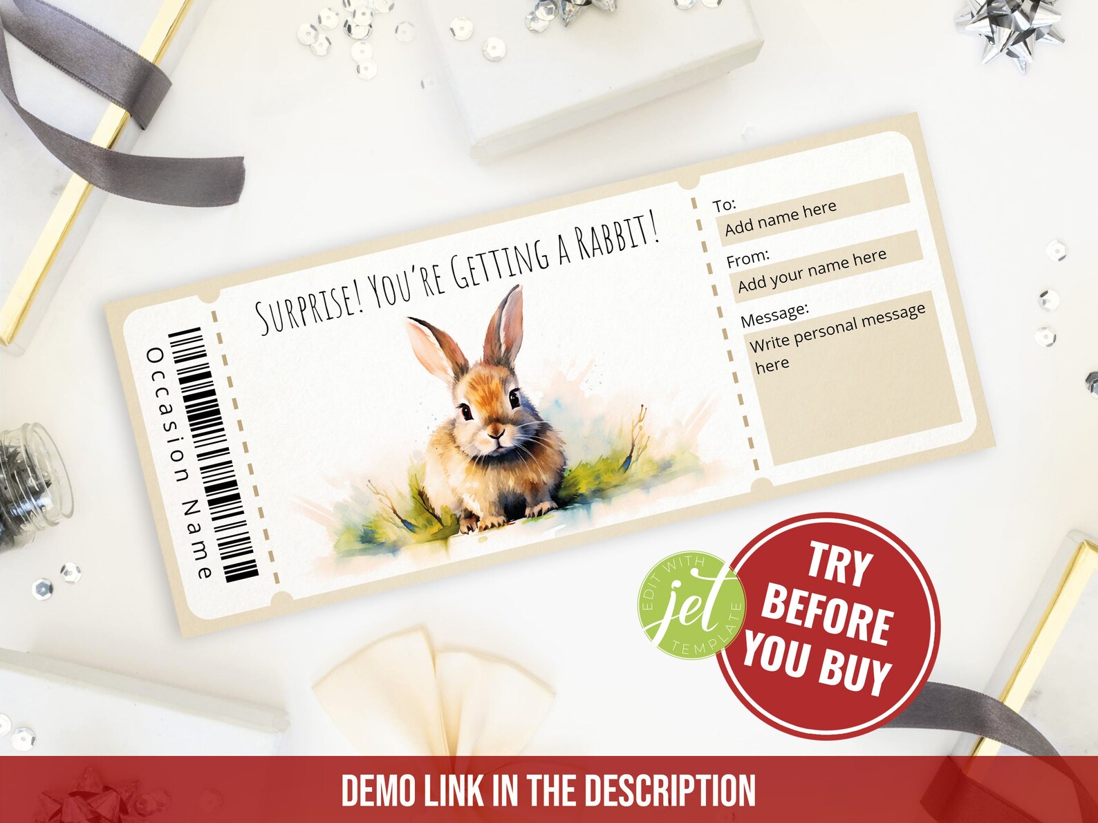 Editable Rabbit Gift Certificate Template for Rabbit Lover ...